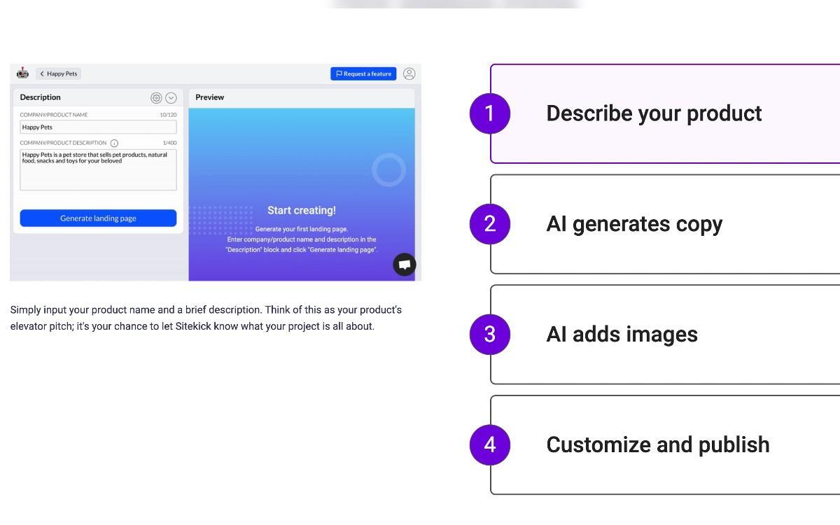 Sitekick: Generate Landing Page in 60 Seconds - AI Tools | AI Tools